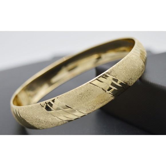 BH Jewelry | Jewelry | Real K Yellow Solid Gold Shiny Stripe Cut Bangle ...
